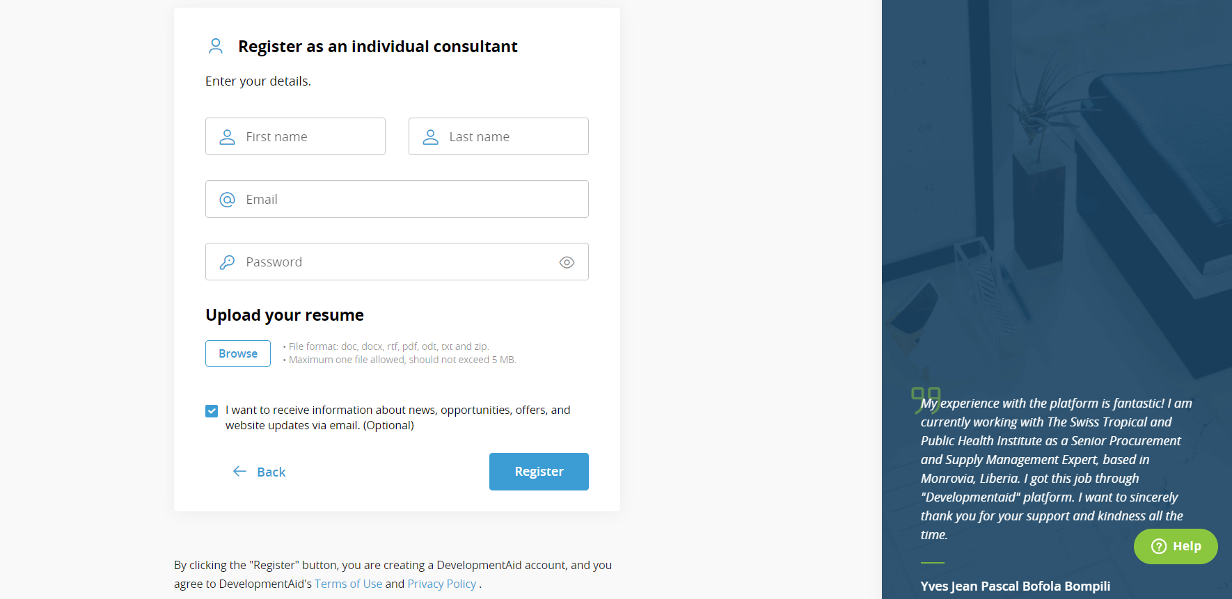 How can I register as an expert? – DevelopmentAid
